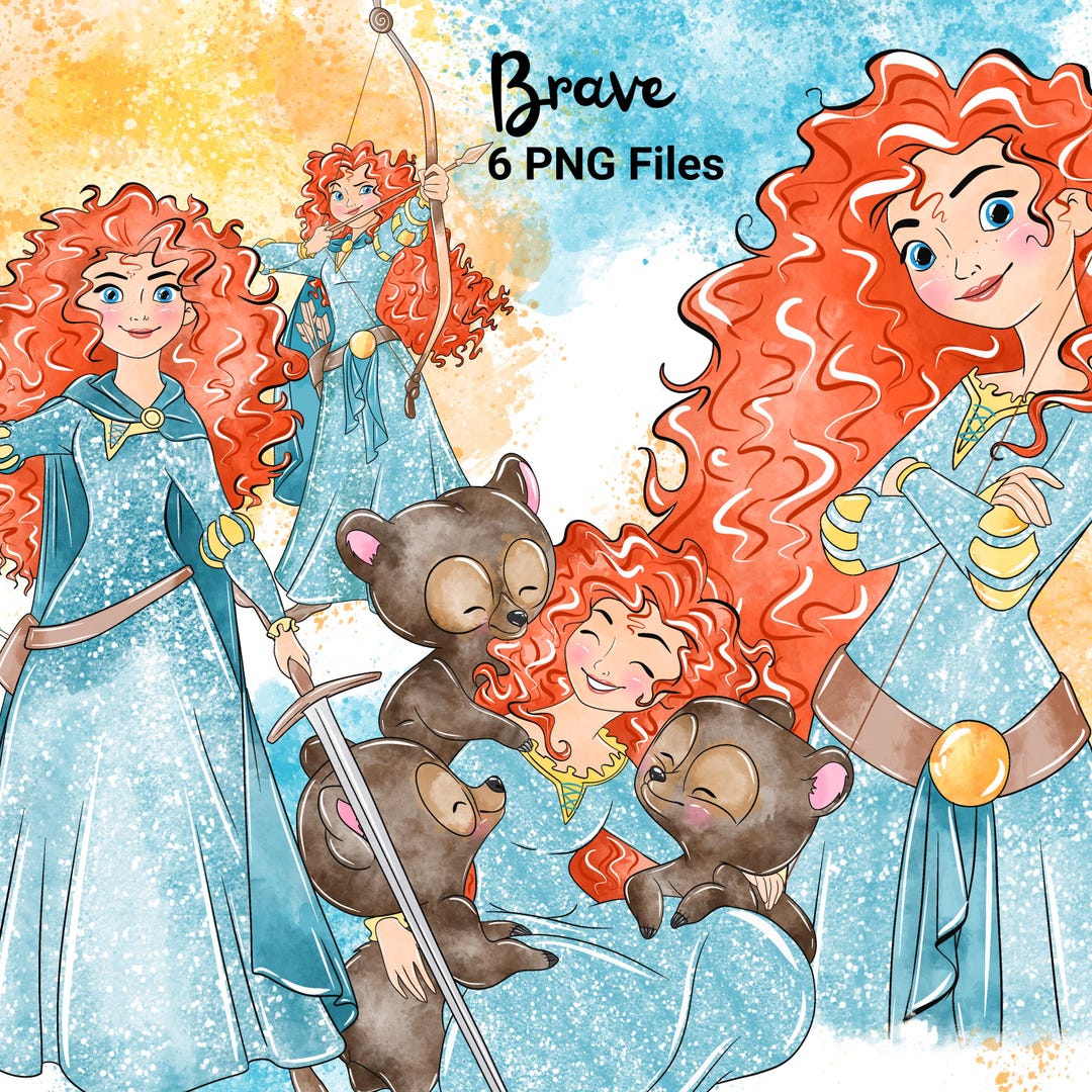 Watercolor Disney Brave PNG Bundle Handmade Disney Princess Merida POD ...