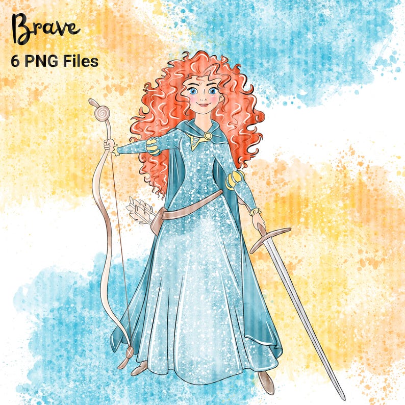 Watercolor Disney Brave PNG Bundle Handmade Disney Princess Merida POD ...