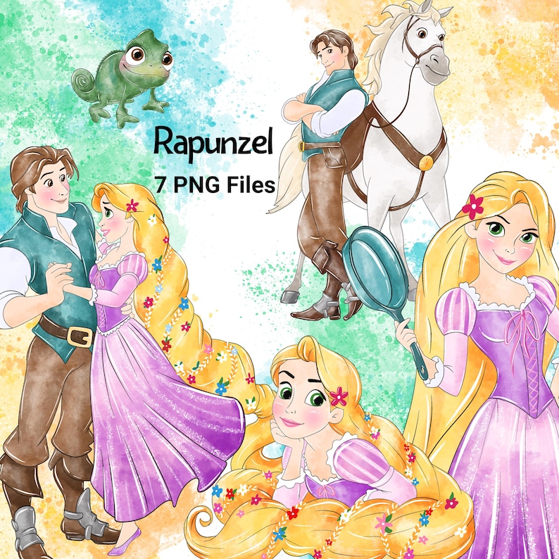Rapunzel Digital Clipart PNG Bundle Watercolor Disney Character Art ...