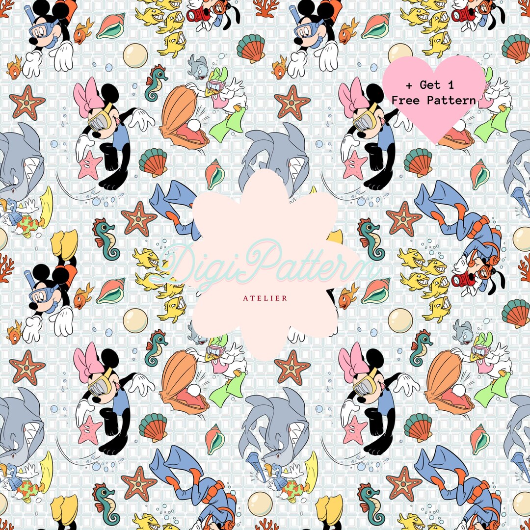 Disney Mickey Mouse Scuba Diving Seamless Pattern PNG | Minnie, Donald ...
