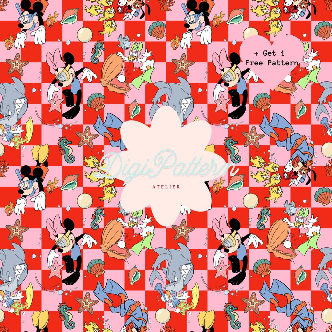 Disney Mickey Mouse Scuba Diving Seamless Pattern PNG | Minnie, Donald ...