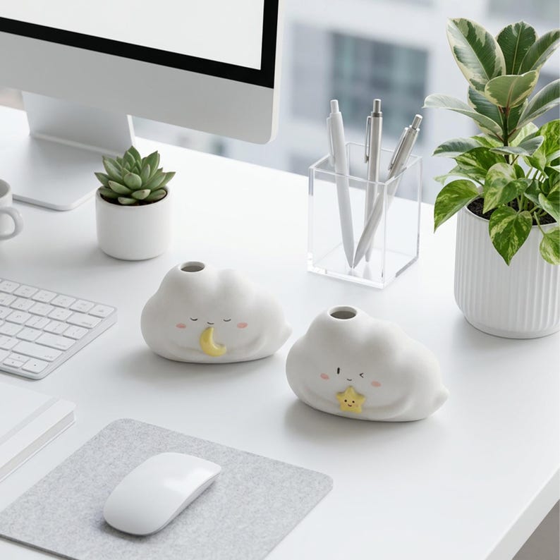 Hand-painted Ceramic Cloud Bud Vase – Whimsical Pen Holder, Desk ...