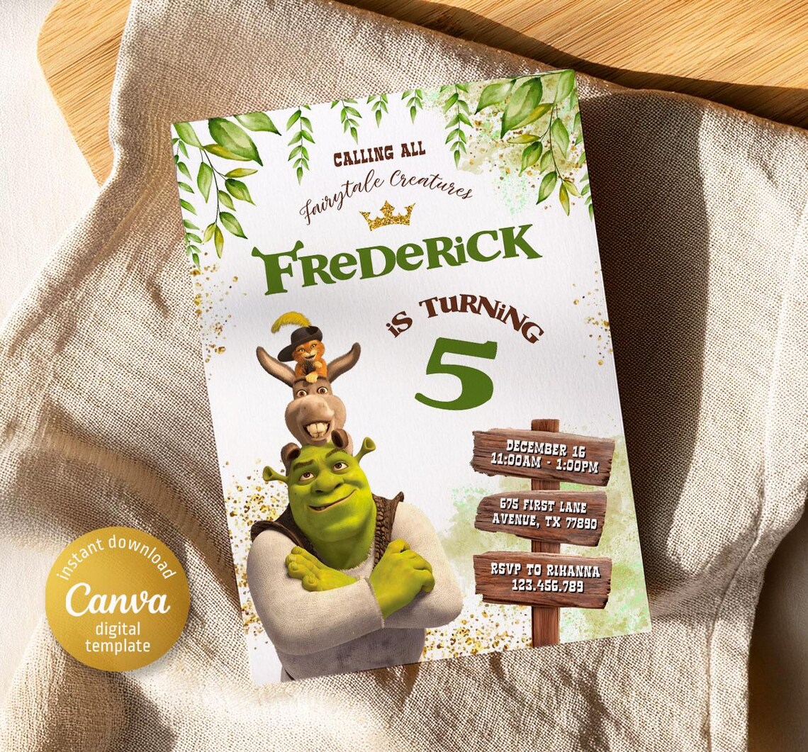 Shrek Birthday Invitation, Printable Shrek Invitation, Fiona Party ...