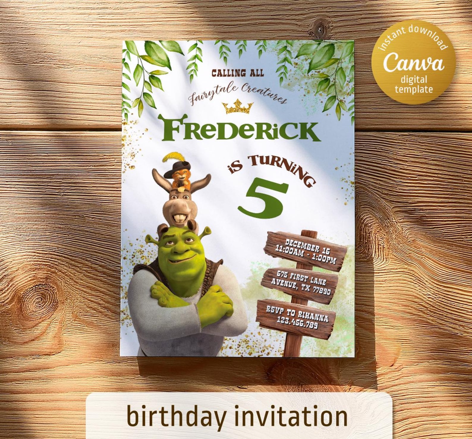 Shrek Birthday Invitation, Printable Shrek Invitation, Fiona Party ...