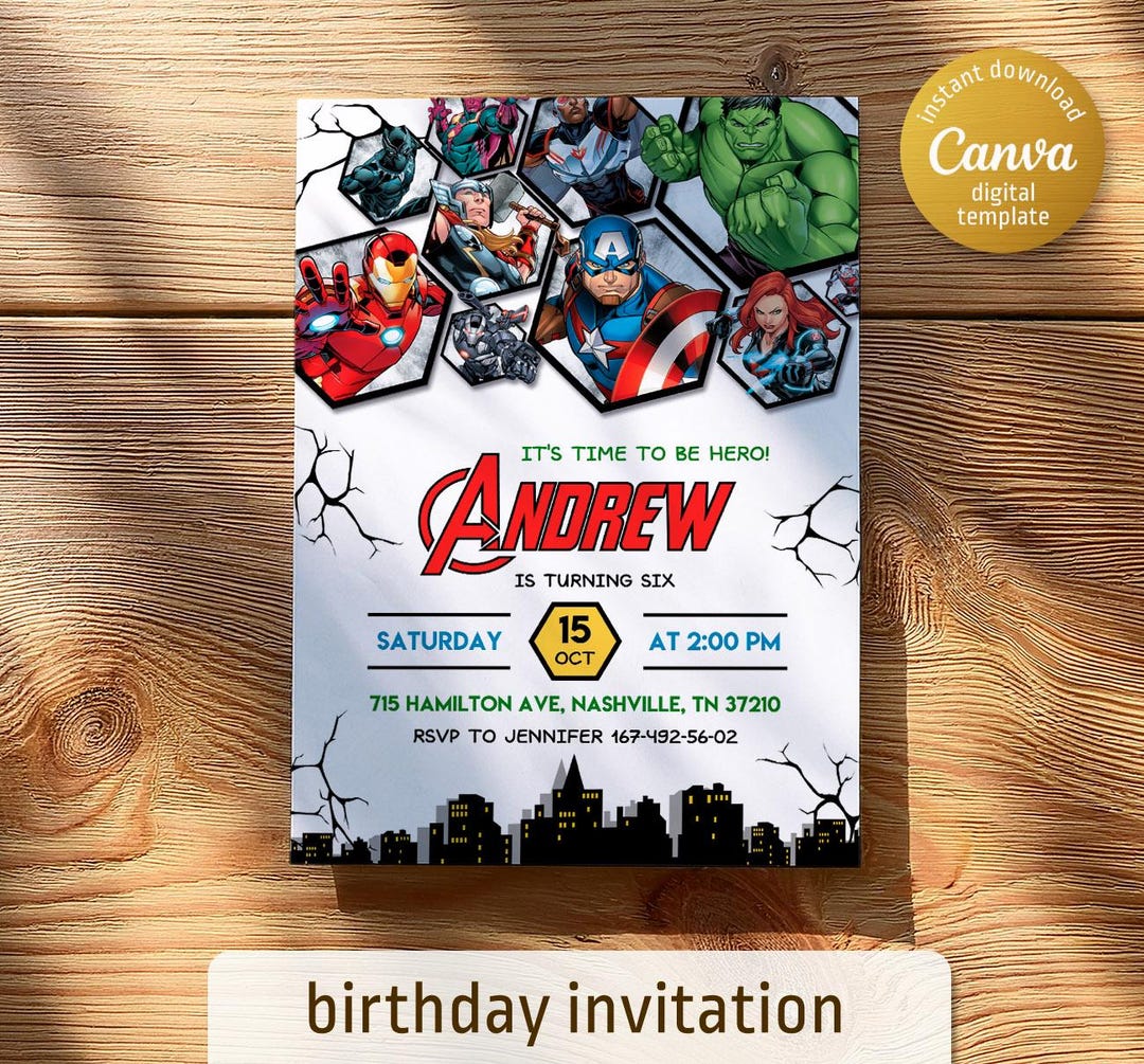 Printable Boy Birthday Invite, Super Hero Editable Party Invitation ...