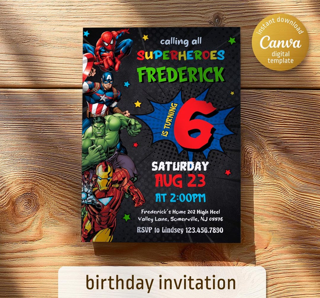 Printable Boy Birthday Invite, Super Hero Editable Party Invitation ...
