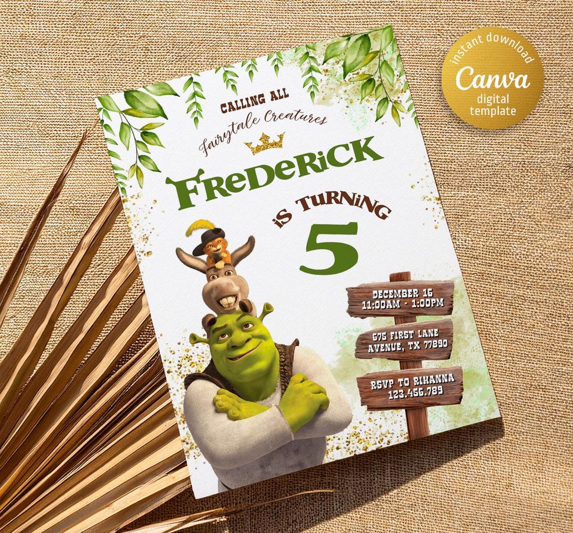 Shrek Birthday Invitation, Printable Shrek Invitation, Fiona Party ...