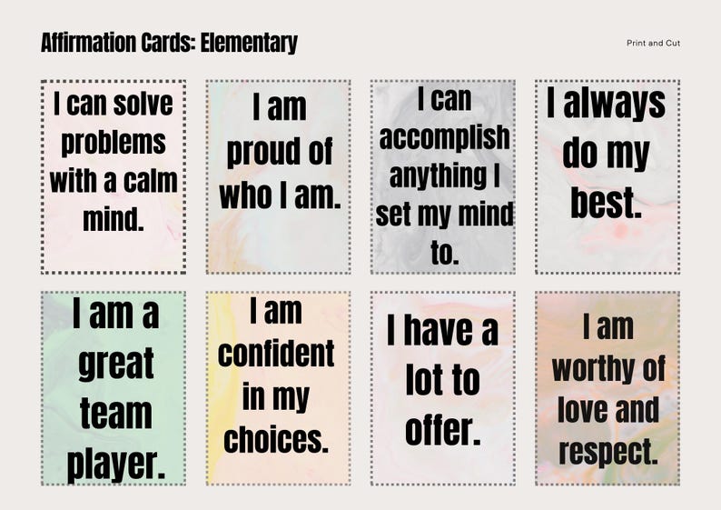 Printable Affirmation Cards for Kids | 32 Elementary Confidence & SEL ...