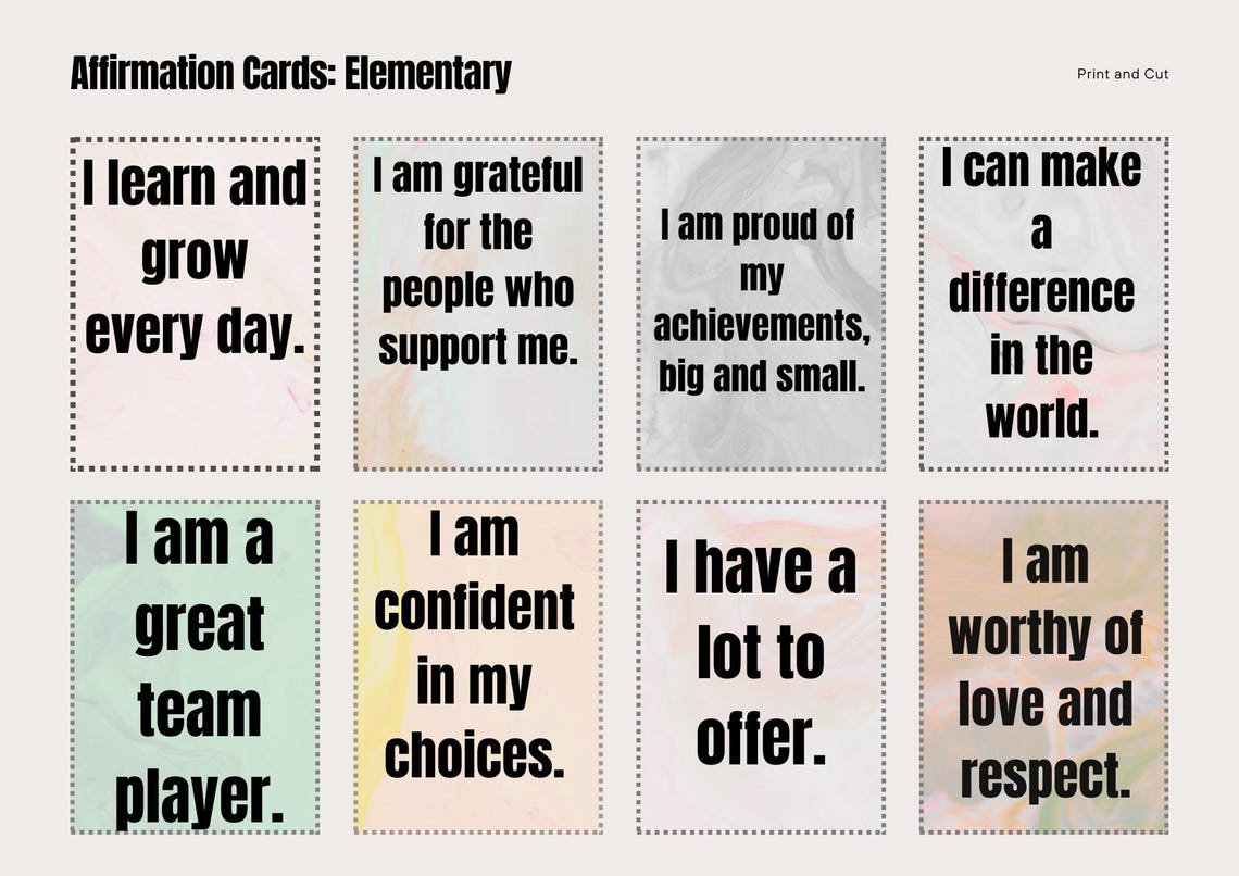Printable Affirmation Cards for Kids | 32 Elementary Confidence & SEL ...