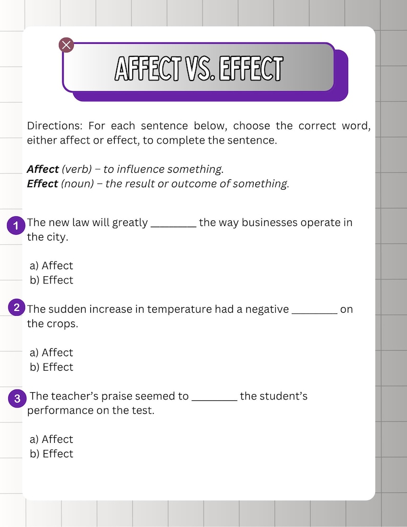 Commonly Confused Words: Affect Vs Effect - Etsy