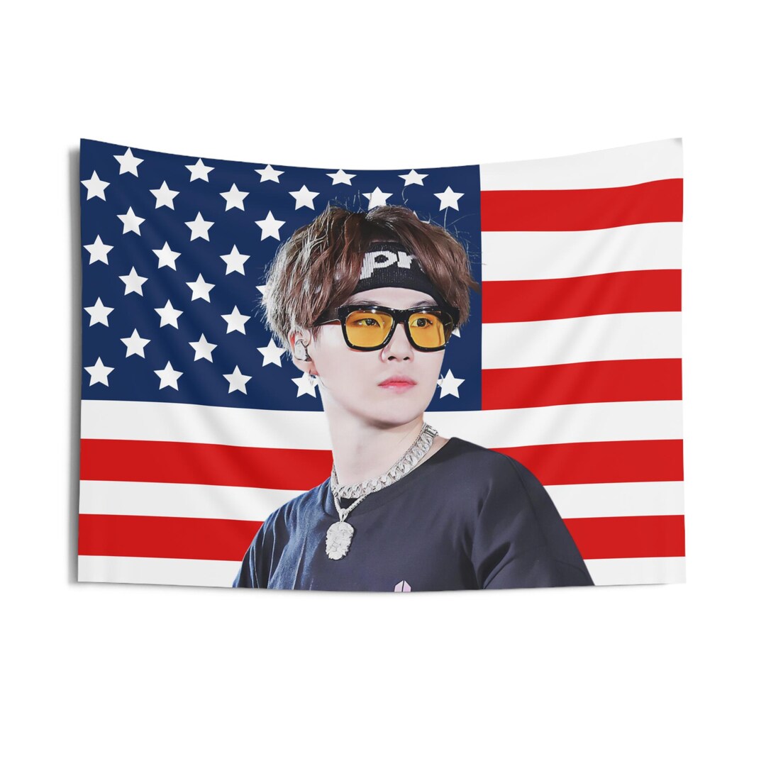 Yoongi Iconic Shades American Flag, Suga Concert Banner, Min Yoongi ...