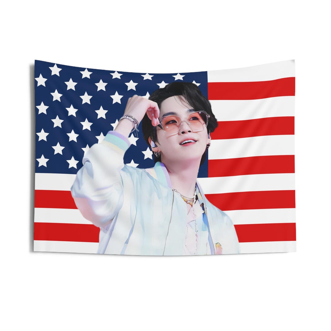 Yoongi Stunning Look American Flag, Suga Concert Banner, Yoongi Kpop ...