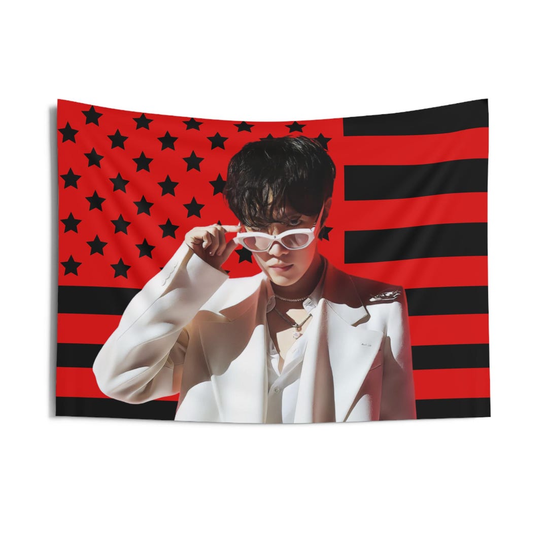 Jhope White Suit Red Black American Flag, Jhope Concert Banner, Jhope ...
