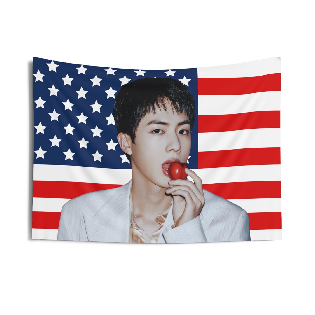 BTS Jin in White Suit American Flag, Bts Concert Banner, Bts Kpop Flag ...