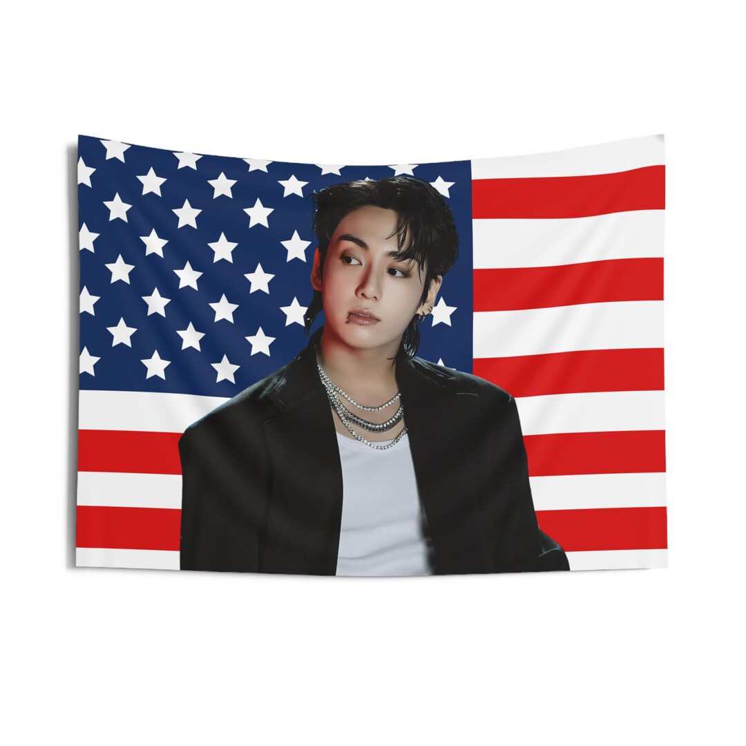 BTS Jungkook in a Suit Photo Flag Banner, Jungkook American Tapestry ...