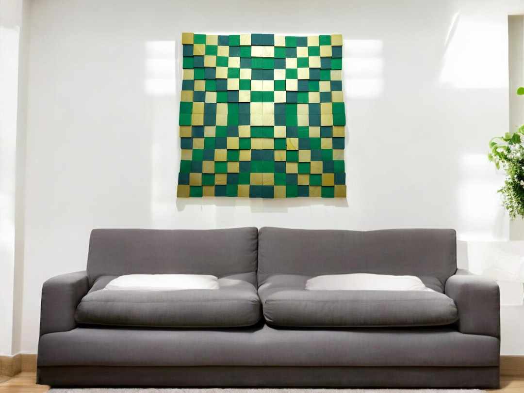 Calming Green-gold 3D Wood Wall Panel – Handmade Natural Art From Solid ...