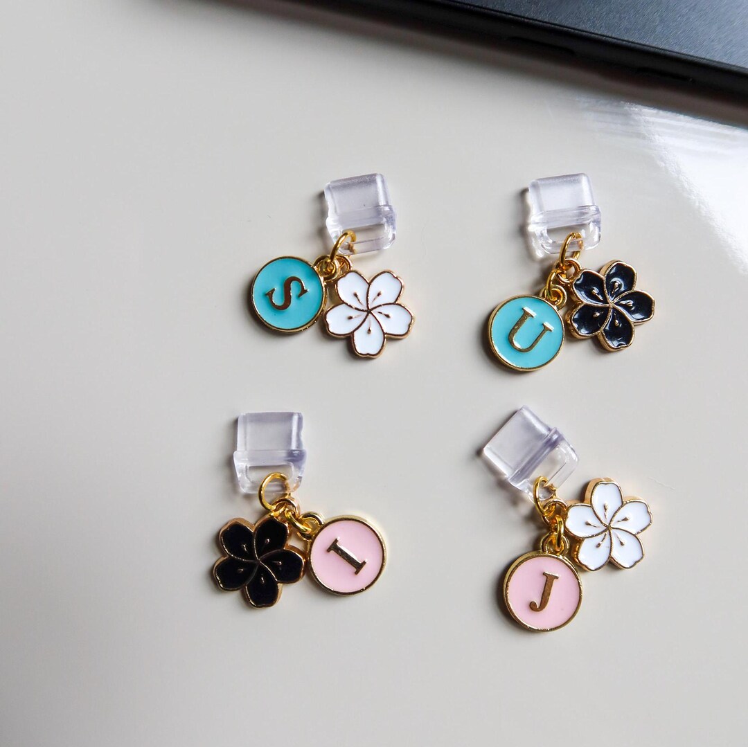 Floral Initial USB-C Dust Plug: Personalized E-reader Charm - Etsy