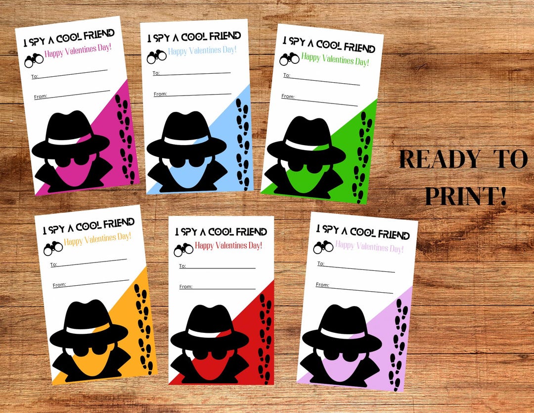 I Spy Valentines Day Cards, Secret Agent Valentines Cards, Printable ...