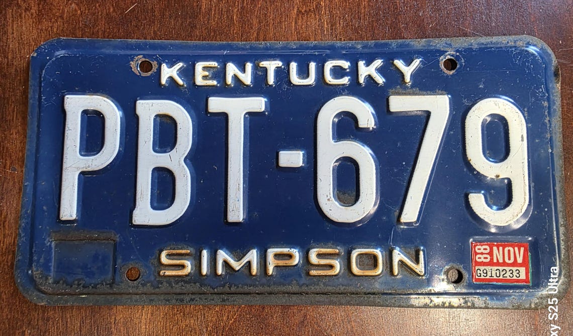 1988 Kentucky License Plate ( SIMPSON) - Etsy