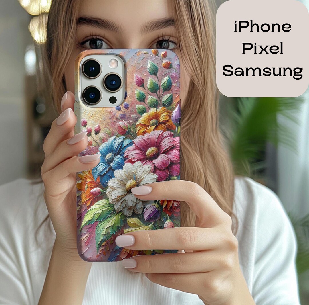 3D Flower Phone Case With Oil Painting Effect, Floral Phone Cover ...