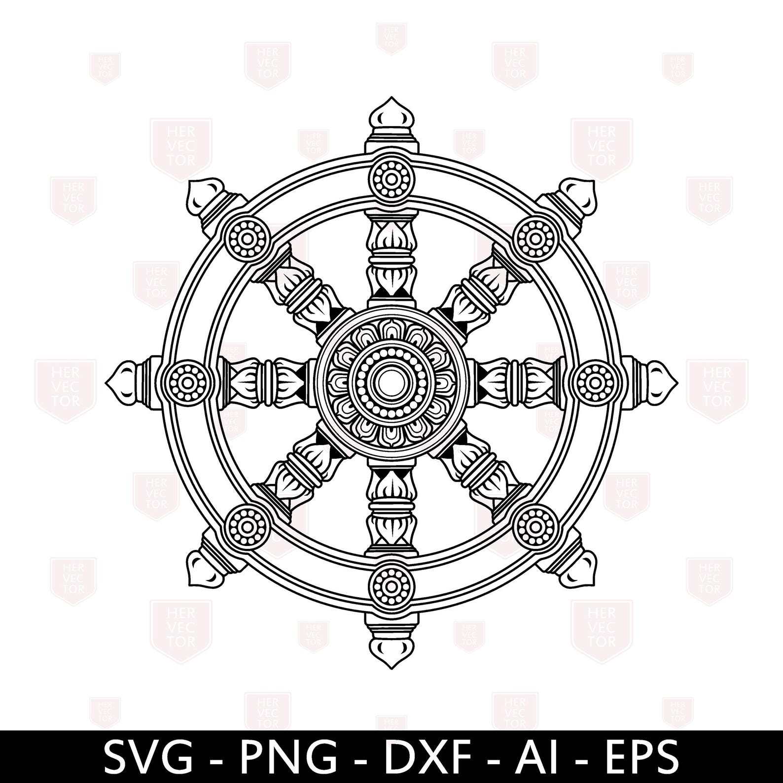 Dharma Wheel Svg Png Eps Dxf Ai Cricut Silhouette Buddhist Symbol Yoga ...