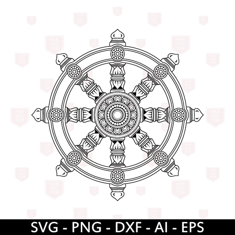 Dharma Wheel Svg Png Eps Dxf Ai Cricut Silhouette Buddhist Symbol Yoga ...