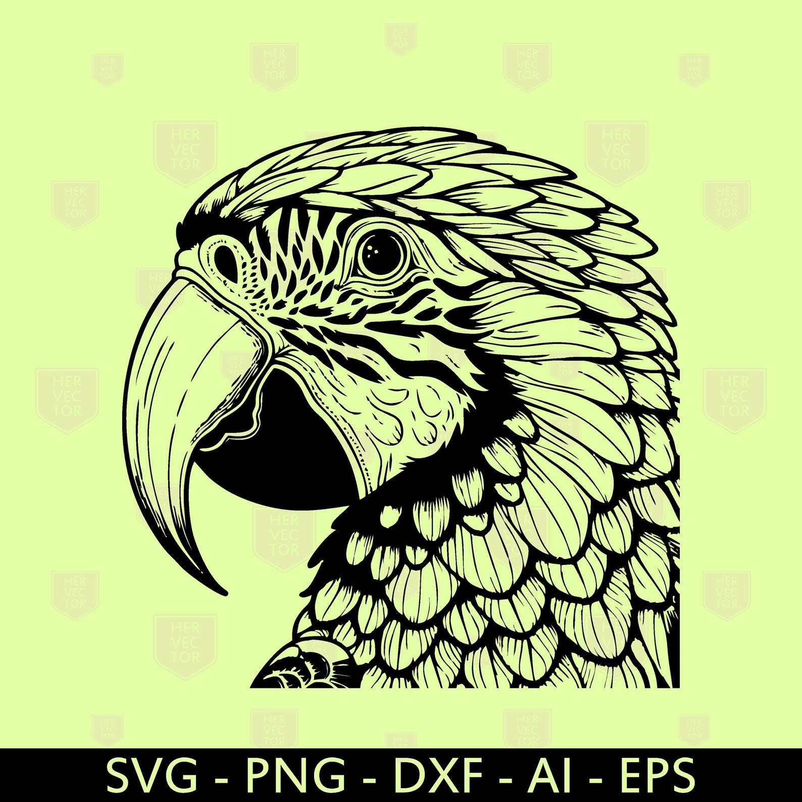 Parrot Svg Png Eps Dxf Ai Cricut Silhouette, Parrot Head Svg Dxf Cnc ...