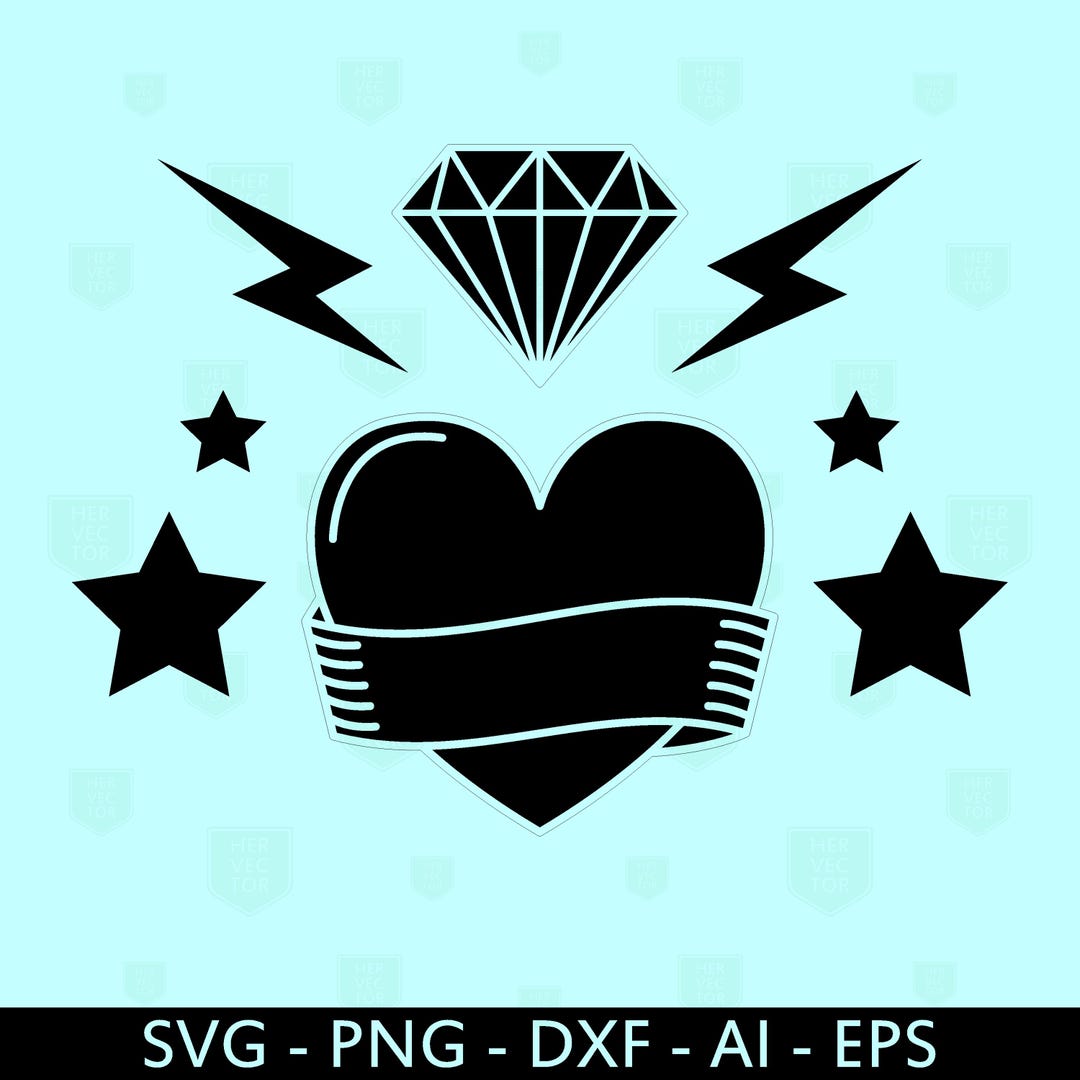 Vintage Heart Svg, Heart Svg, Brilliant Svg, Heart Cricut, Stars Svg ...