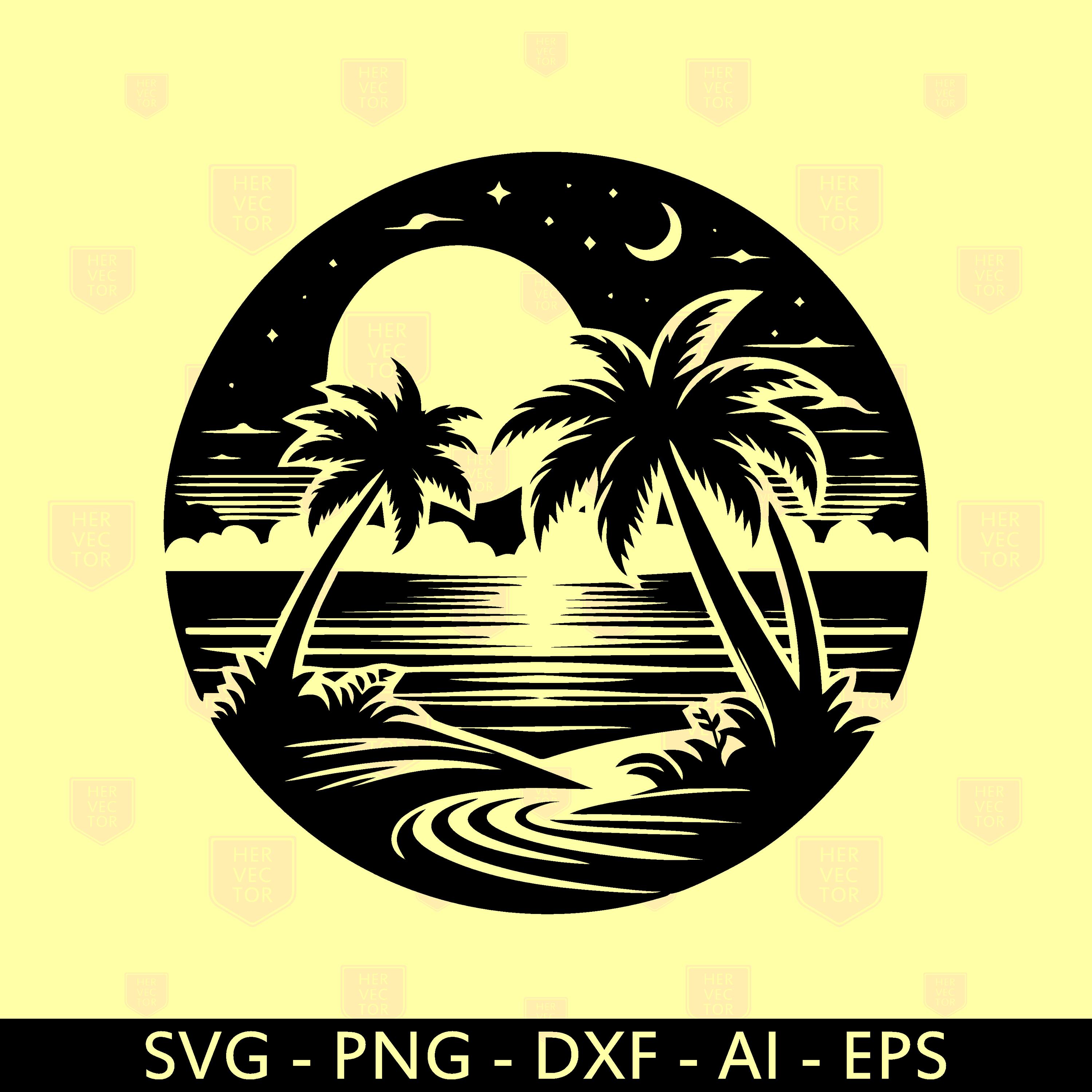 Tropic Svg, Tropical Svg, Beach Ocean Scene Svg, Tropical Silhouette ...
