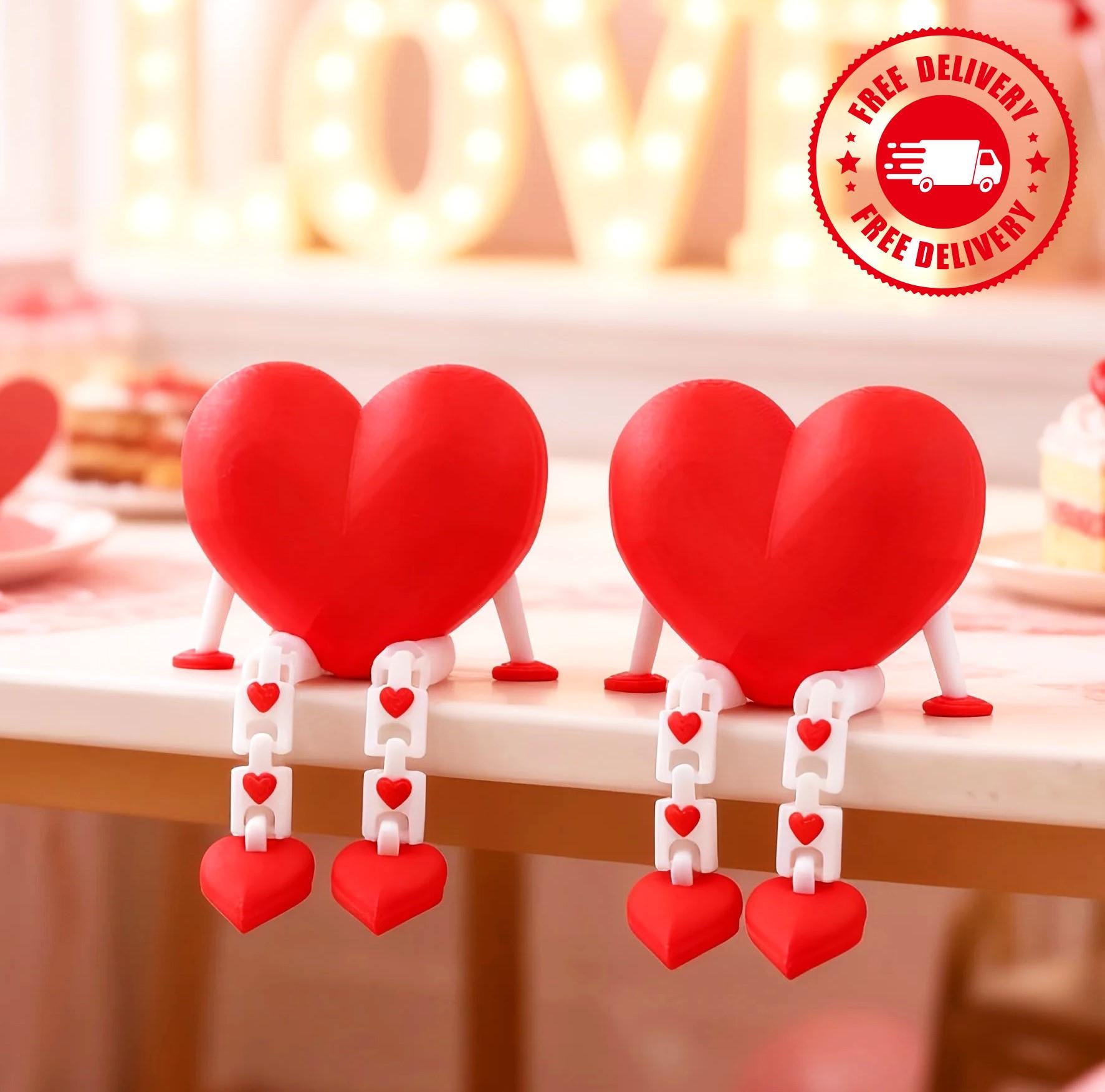 3D Printed Heart Buddy Figurine – Articulated Desk Decor, Valentine ...