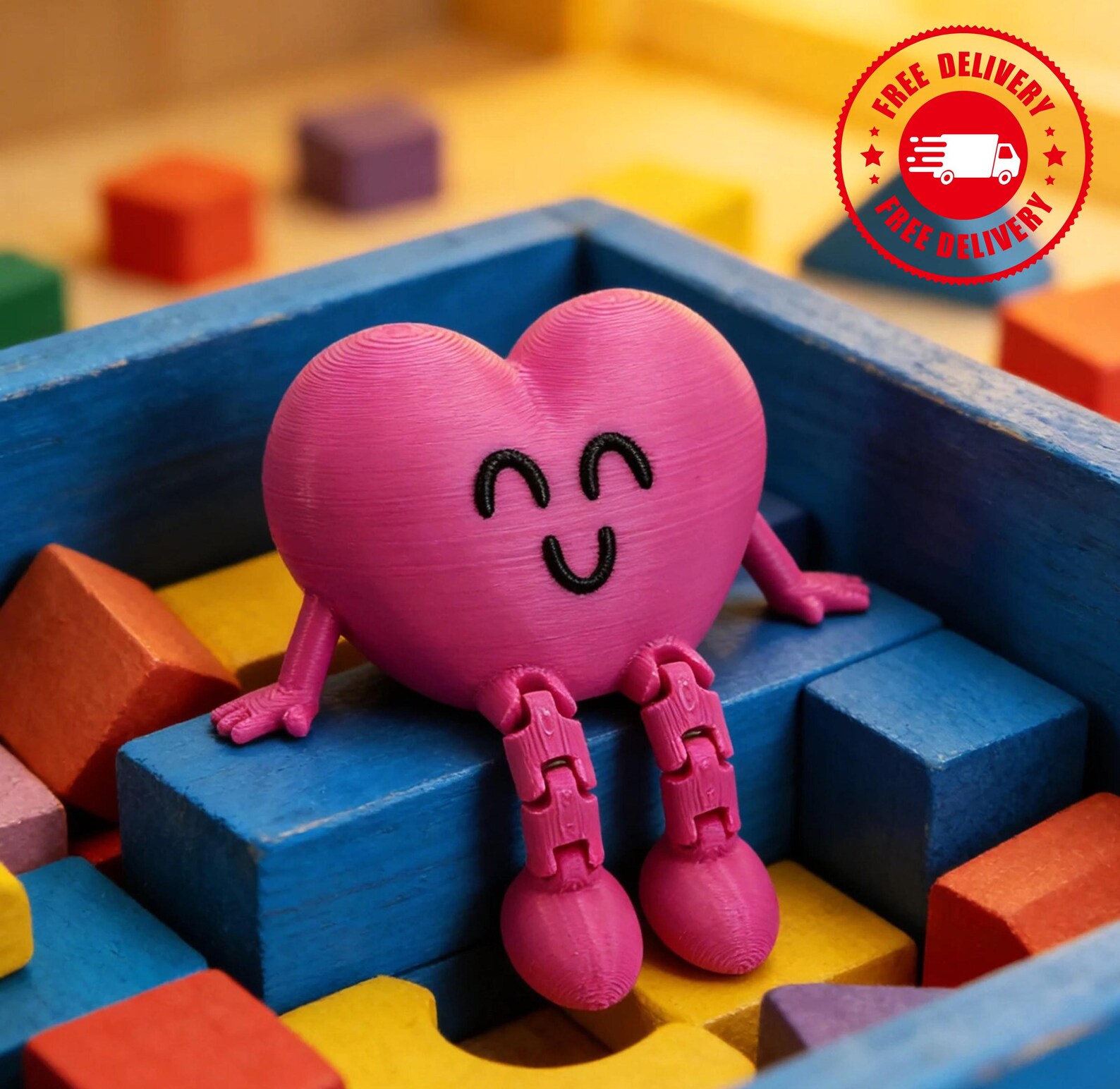3D Printed Heart Buddy Figurine – Articulated Desk Decor, Valentine ...