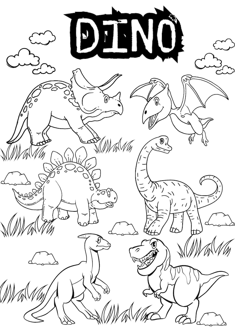 Dino Coloring Page - Etsy
