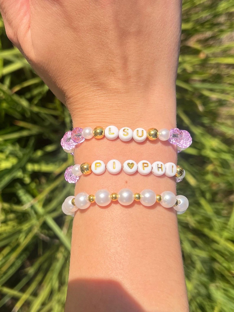 Handmade Personalized Beaded Bracelet: Purple, Gold, LSU Jewelry - Etsy