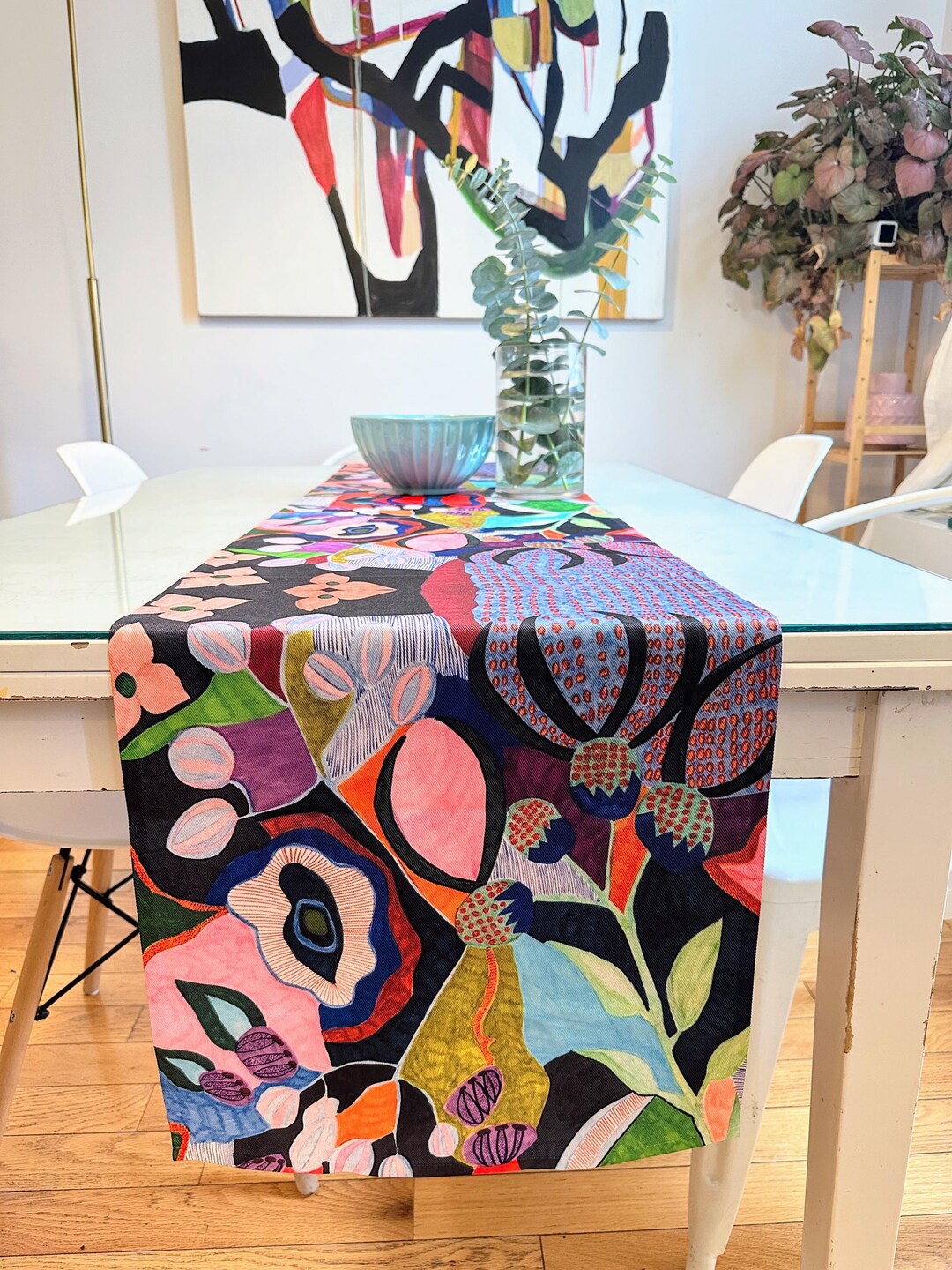 Vibrant Table Runner With Boho Charm - Art Inspired Flower Design for ...