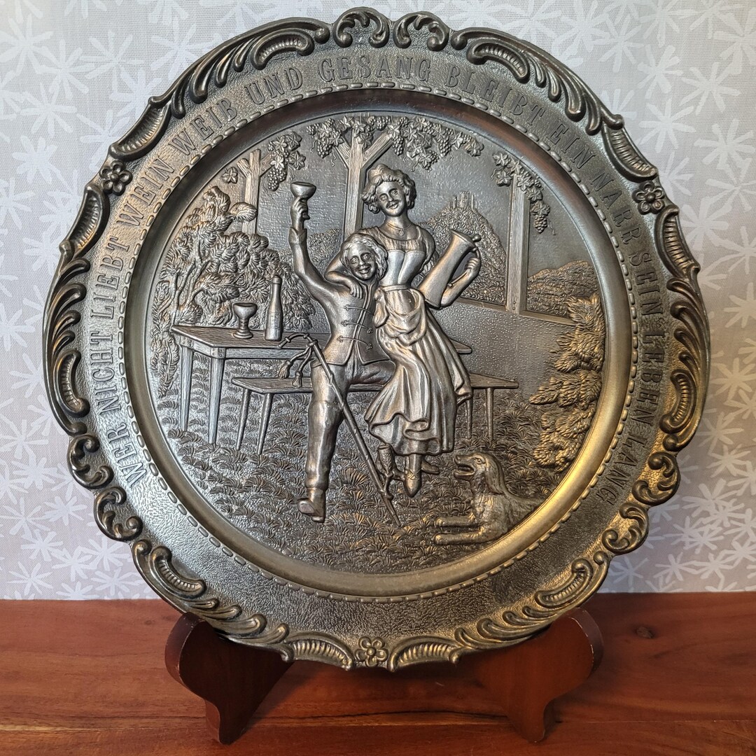 Vintage Pewter Frieling Zinn Germany Collectible Plate "wine, Women ...
