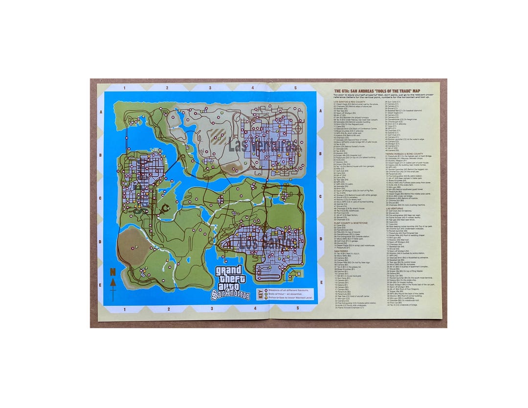 Grand Theft Auto San Andreas Map Original Video Game Retro Art Print ...