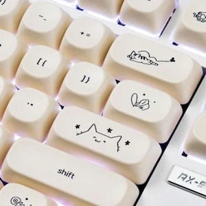 124 White Cat Keycap Set Simple Milky White Cute Cat Theme PBT ...