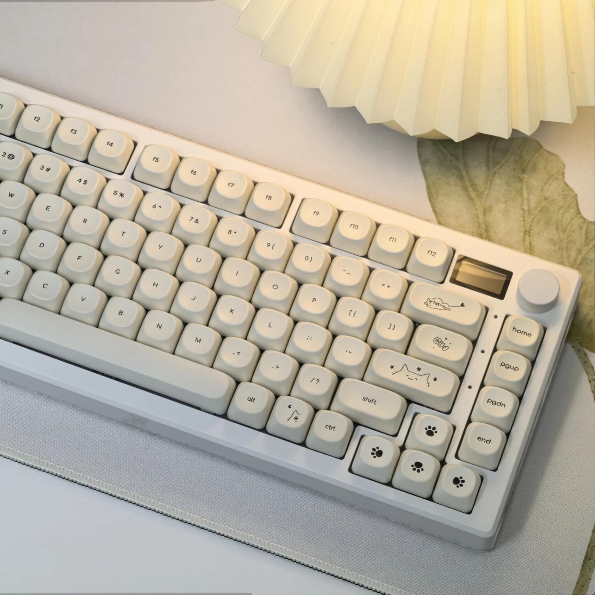 124 White Cat Keycap Set Simple Milky White Cute Cat Theme PBT ...