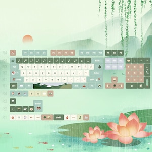 128 Green Keycap Set Outdoor Themed Nature Lovers Hiking Dye ...