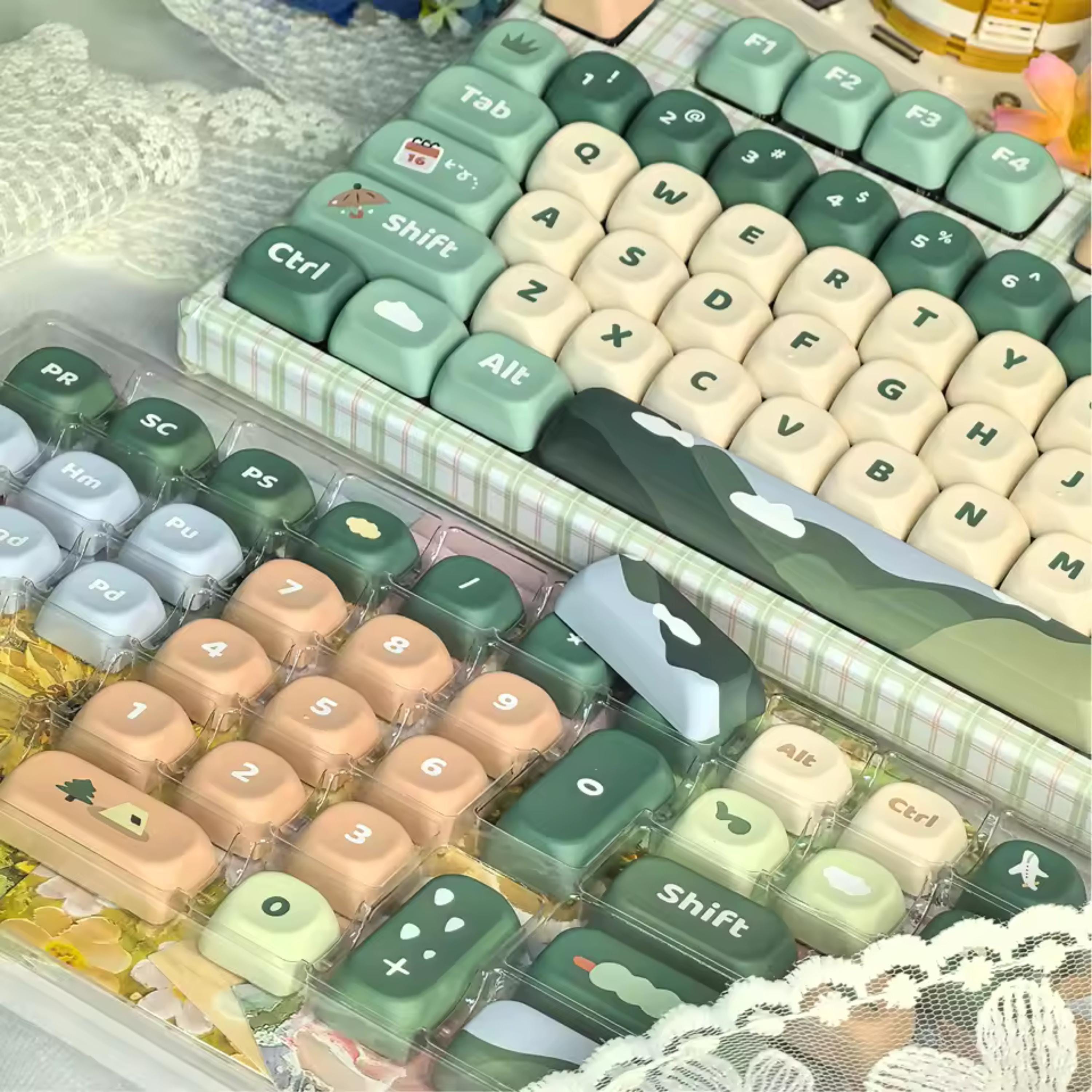 128 Green Keycap Set Outdoor Themed Nature Lovers Hiking Dye ...
