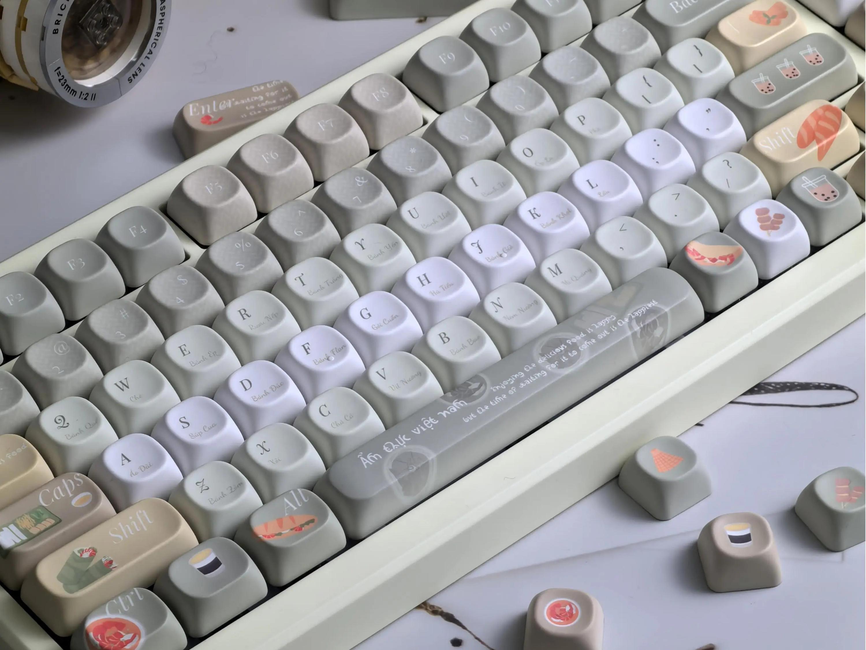 Green White Food Inspired PBT Keycaps 127/131 Keys Gray Vietnamese ...