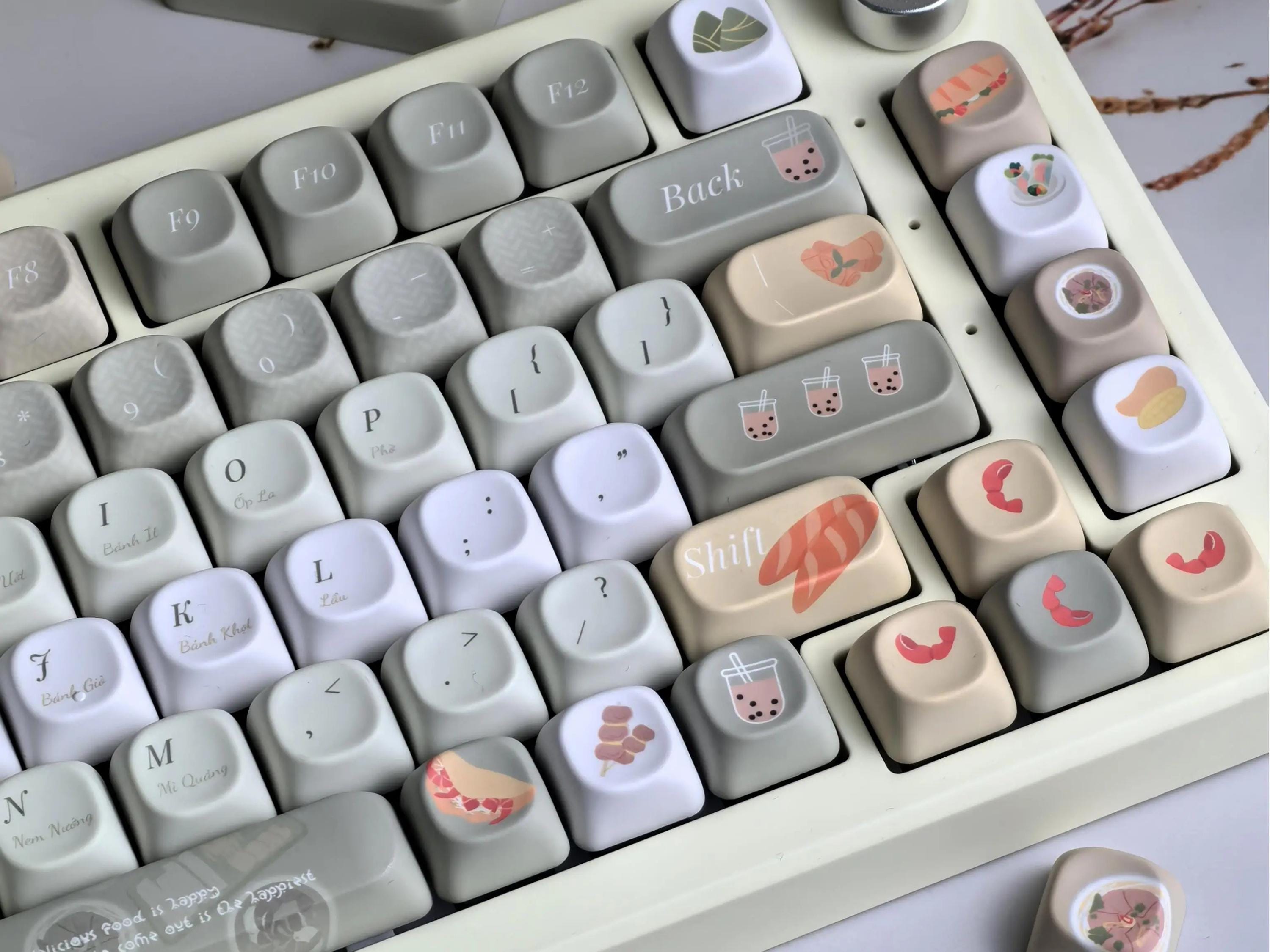 Green White Food Inspired PBT Keycaps 127/131 Keys Gray Vietnamese ...