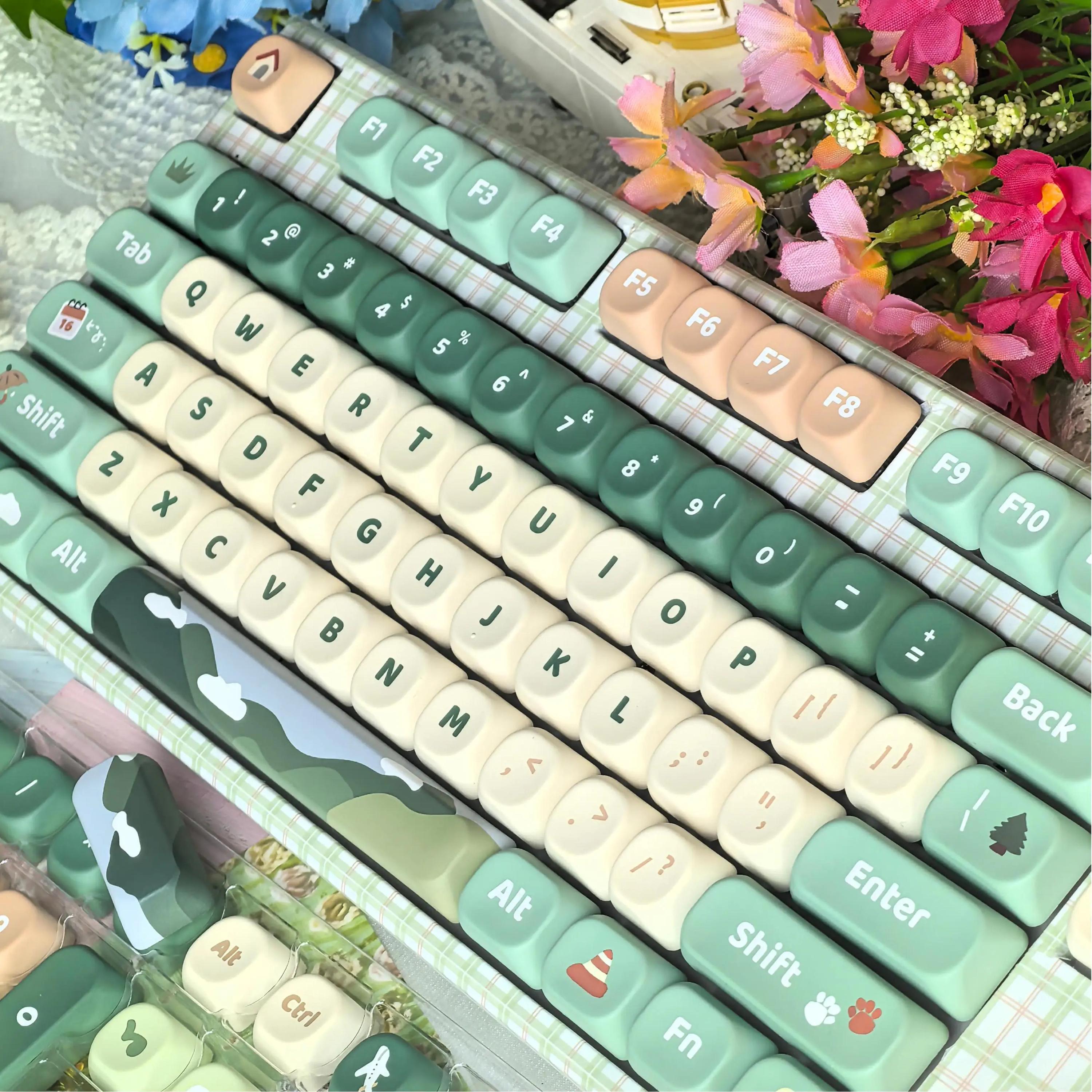 128 Green Keycap Set Outdoor Themed Nature Lovers Hiking Dye ...