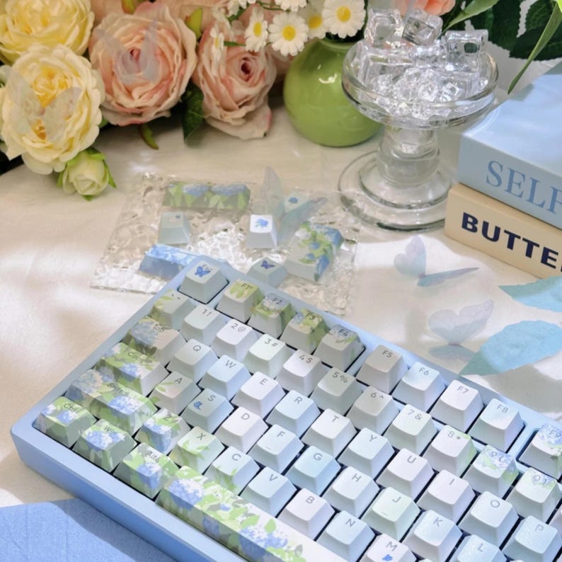 Floral Pastel Keycap Set 133 Keys Butterfly Summer Inspired Cherry ...
