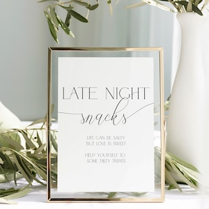 Snack Station Sign, Late Night Snacks, Minimalist Wedding Sign, Snack ...