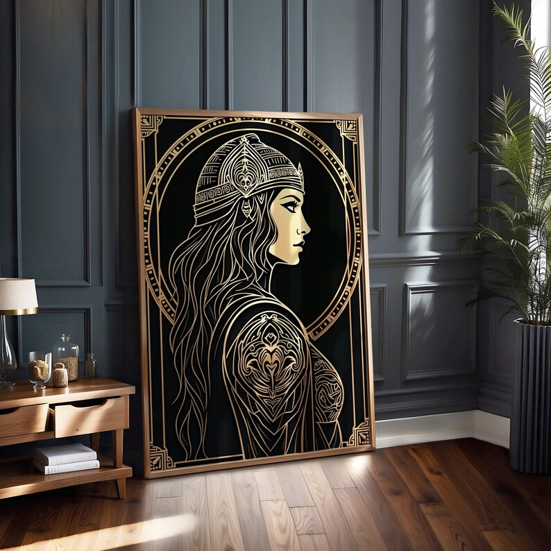 Art Deco Valkyrie Poster: Gold Lines, Norse Mythology Print - Etsy ...