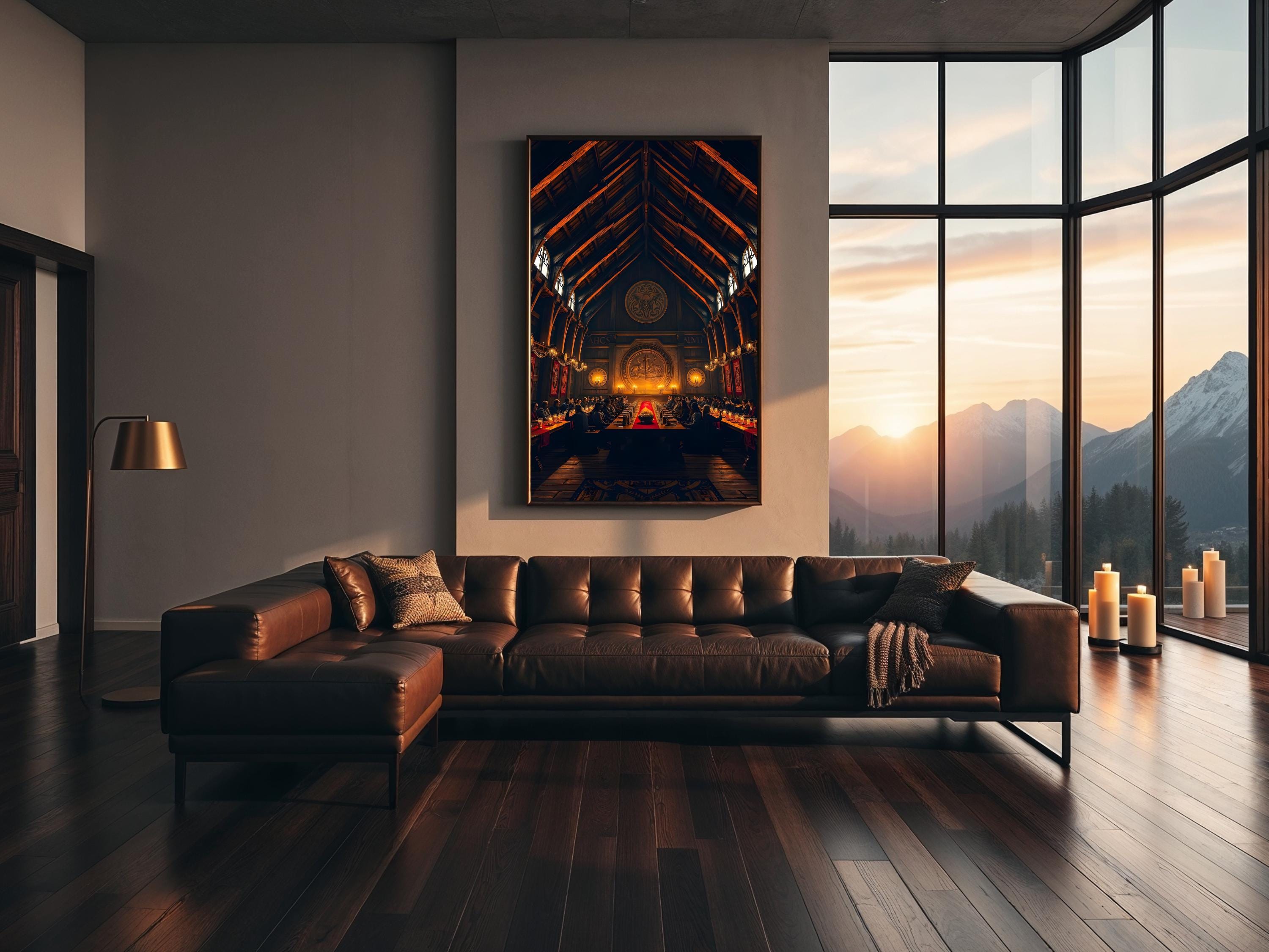 Valhalla Viking Hall Poster, Norse Mythology Art Print, Nordic Home ...