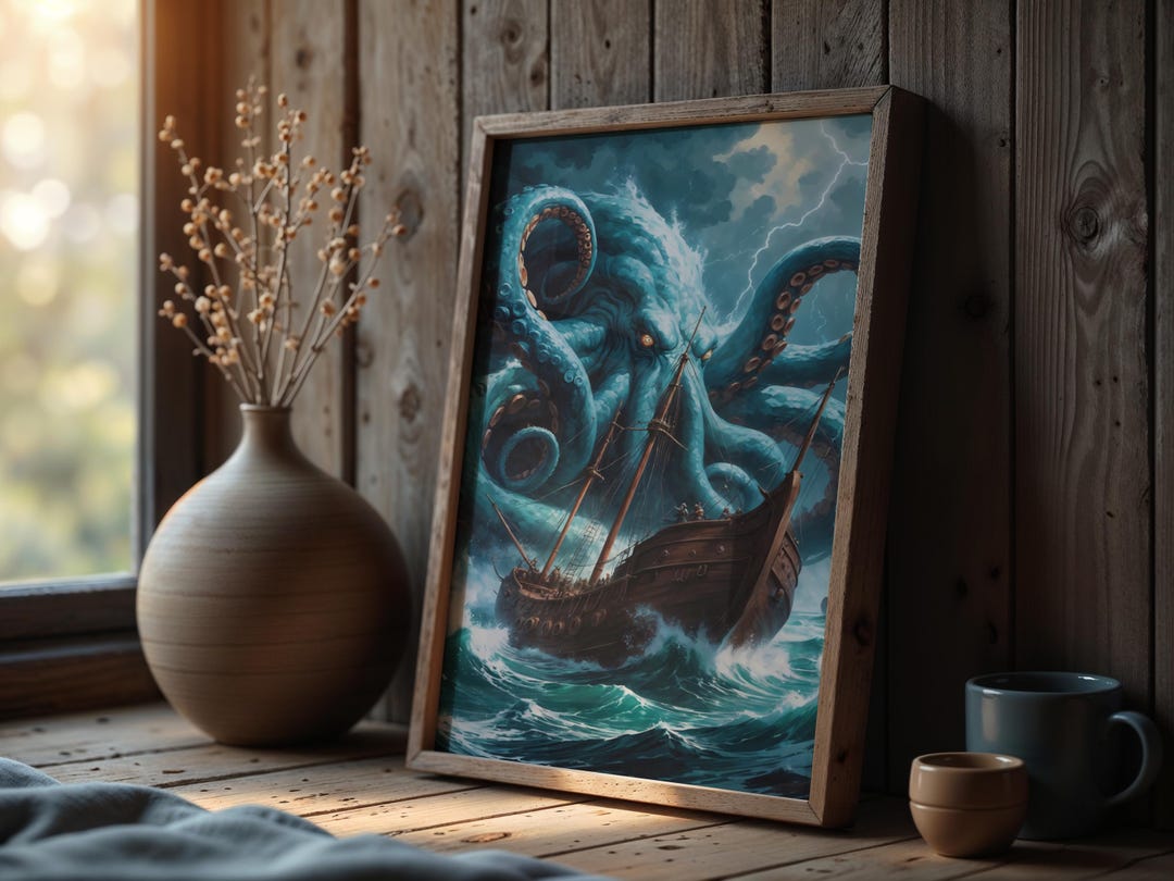 Kraken Poster: Vintage Sea Monster Engraving, Nautical Gothic Decor - Etsy