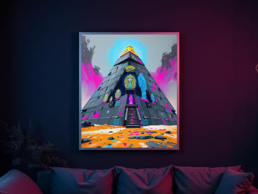 Cyberpunk Pyramid Art Print: Neon Graffiti Pharaoh, Futuristic Egypt ...