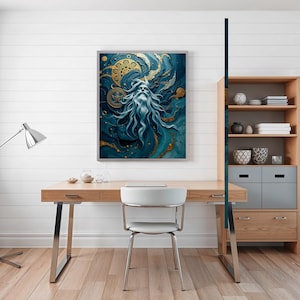 Textured Njord Poster, Serene Norse God Print, Elegant Viking Wall Art ...